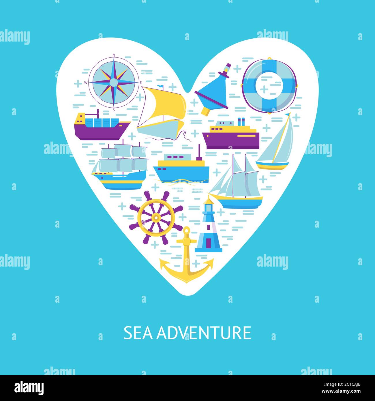 Sea adventure concept banner or poster template in flat style with ...