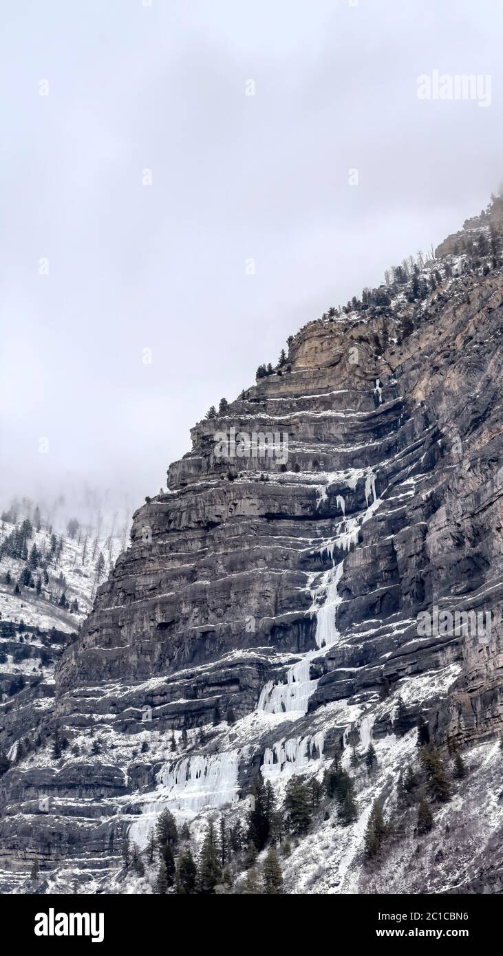 Vertical crop Stunning Bridal Veil Falls in Provo Canyon with frozen ...