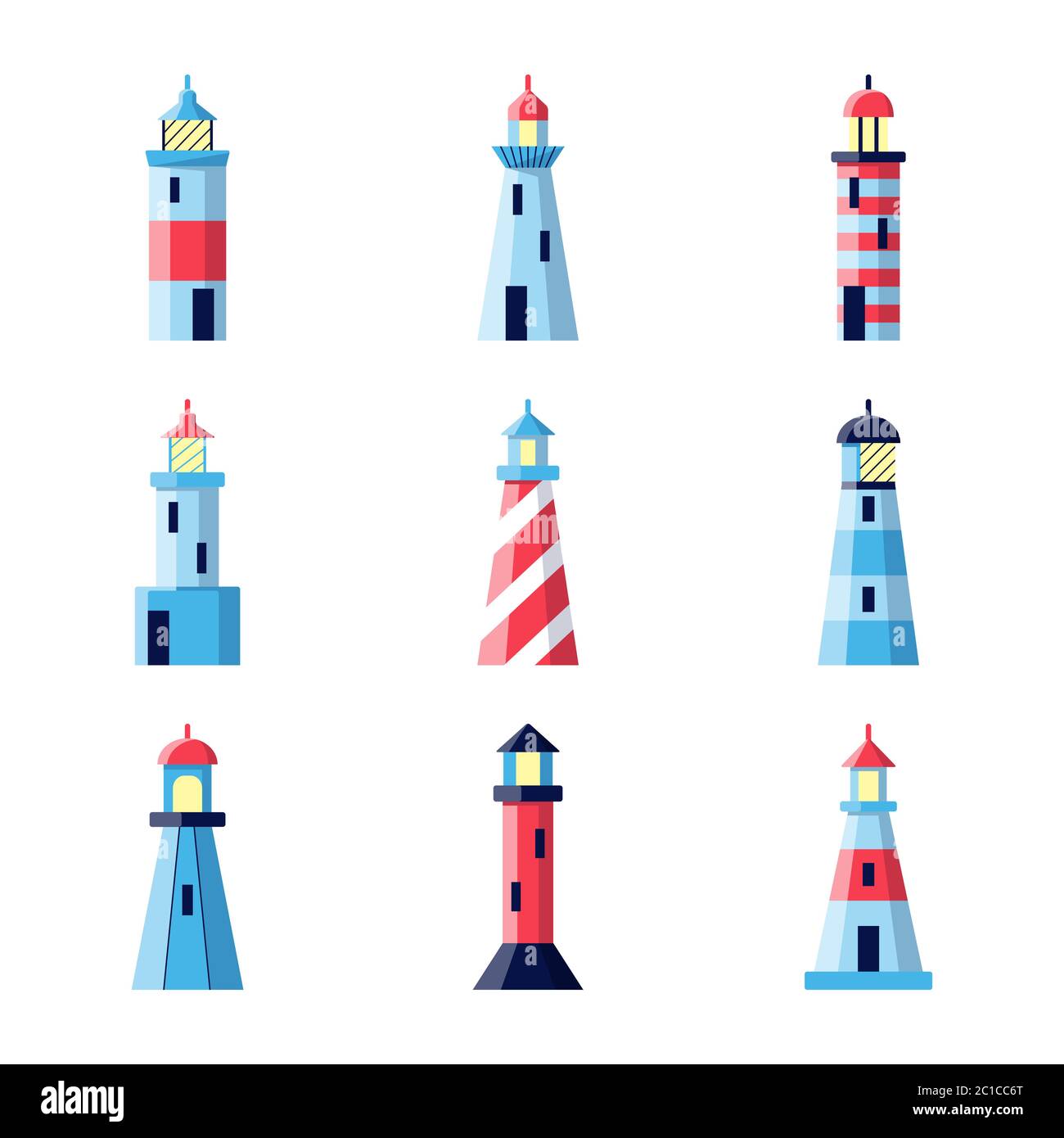Colorful lighthouse icons set in flat style isolated on white background Stock Vector Image ...