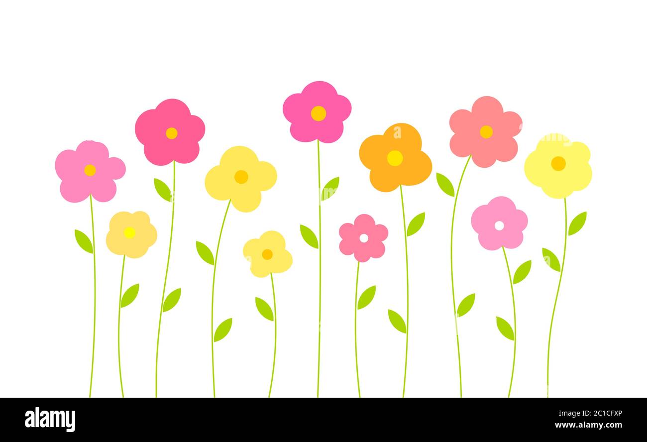 Colorful spring flowers isolated on white background. Vector ...