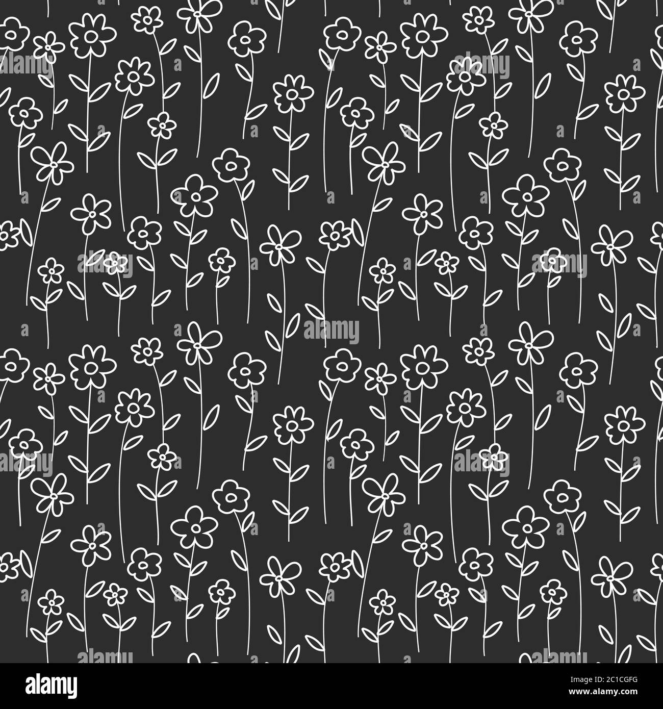 White outline flowers seamless pattern on black background. Vector ...