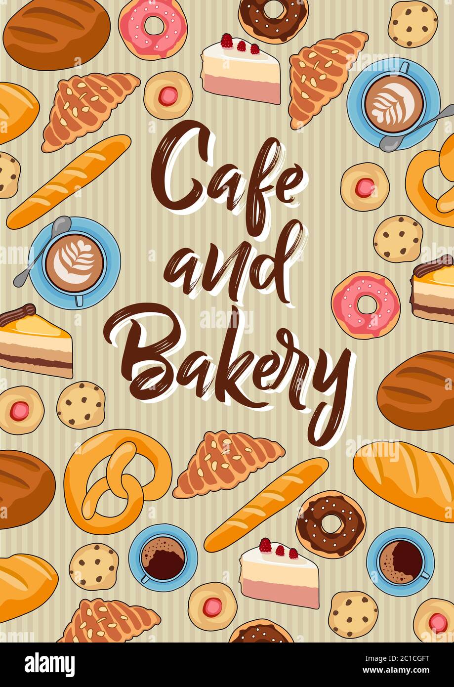 Cafe and bakery - vector illustration with hand drawn coffee cups ...