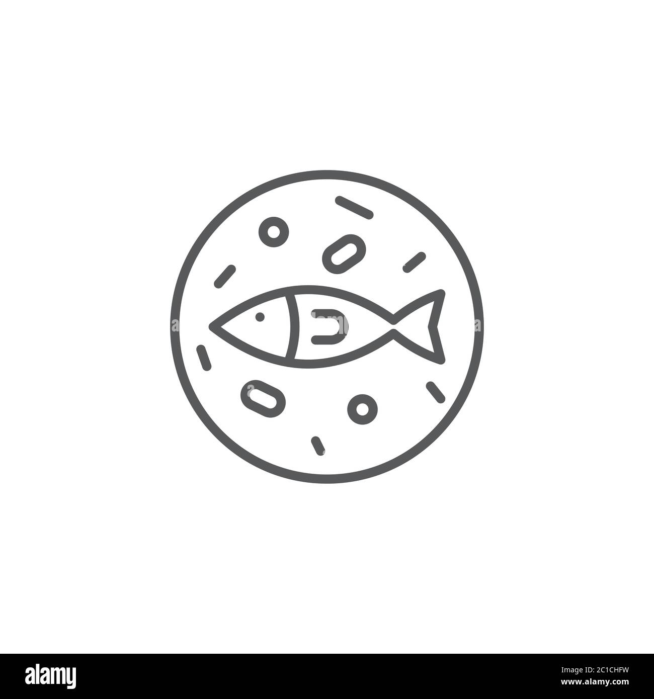 Fried fish top view on plate vector icon symbol isolated on white ...