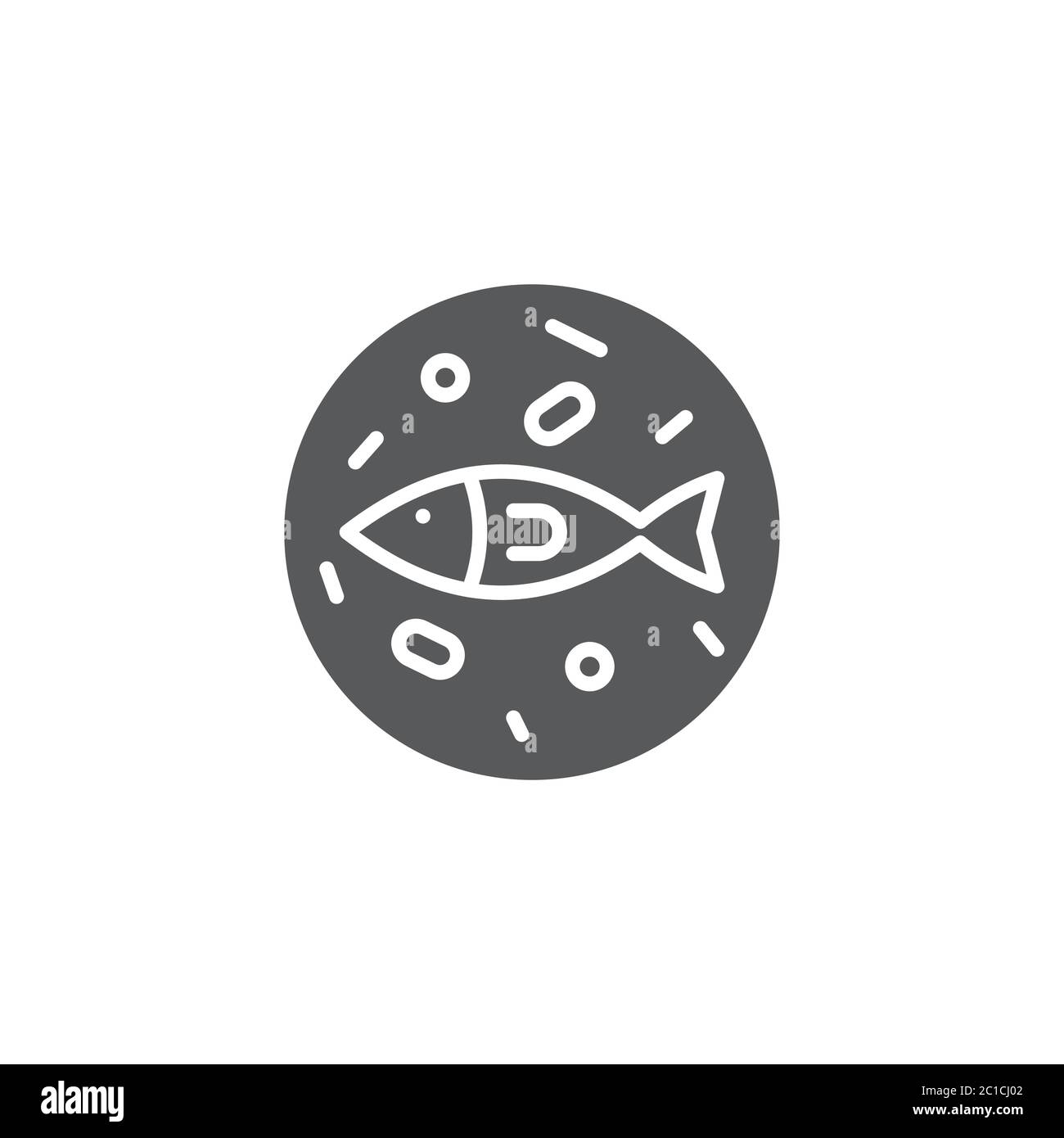 Fried fish top view on plate vector icon symbol isolated on white ...