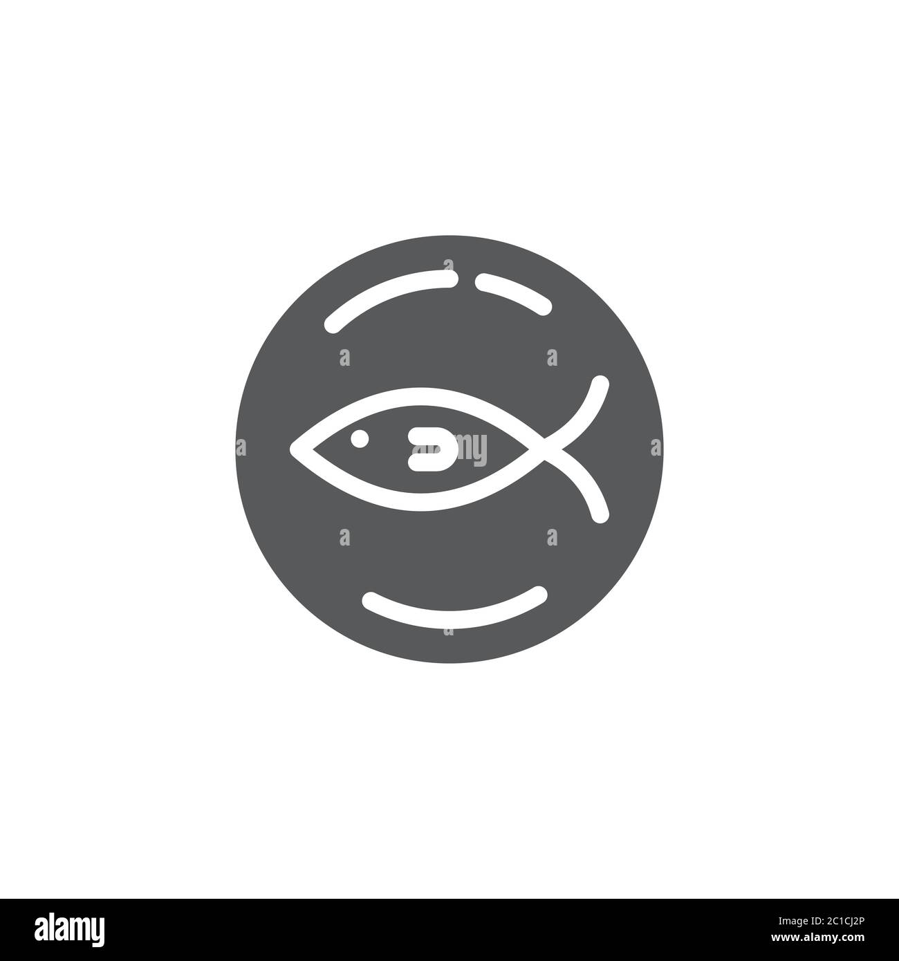 Fried fish top view on plate vector icon symbol isolated on white ...