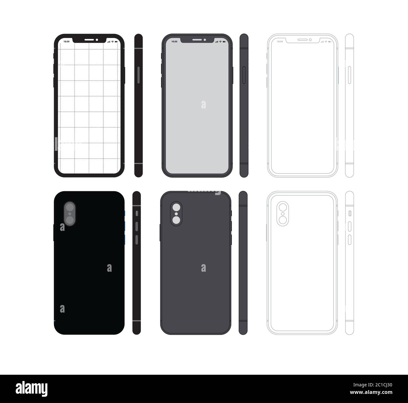 Blueprint Mobile Phone Wireframe App Template Dark Stock Vector Image ...