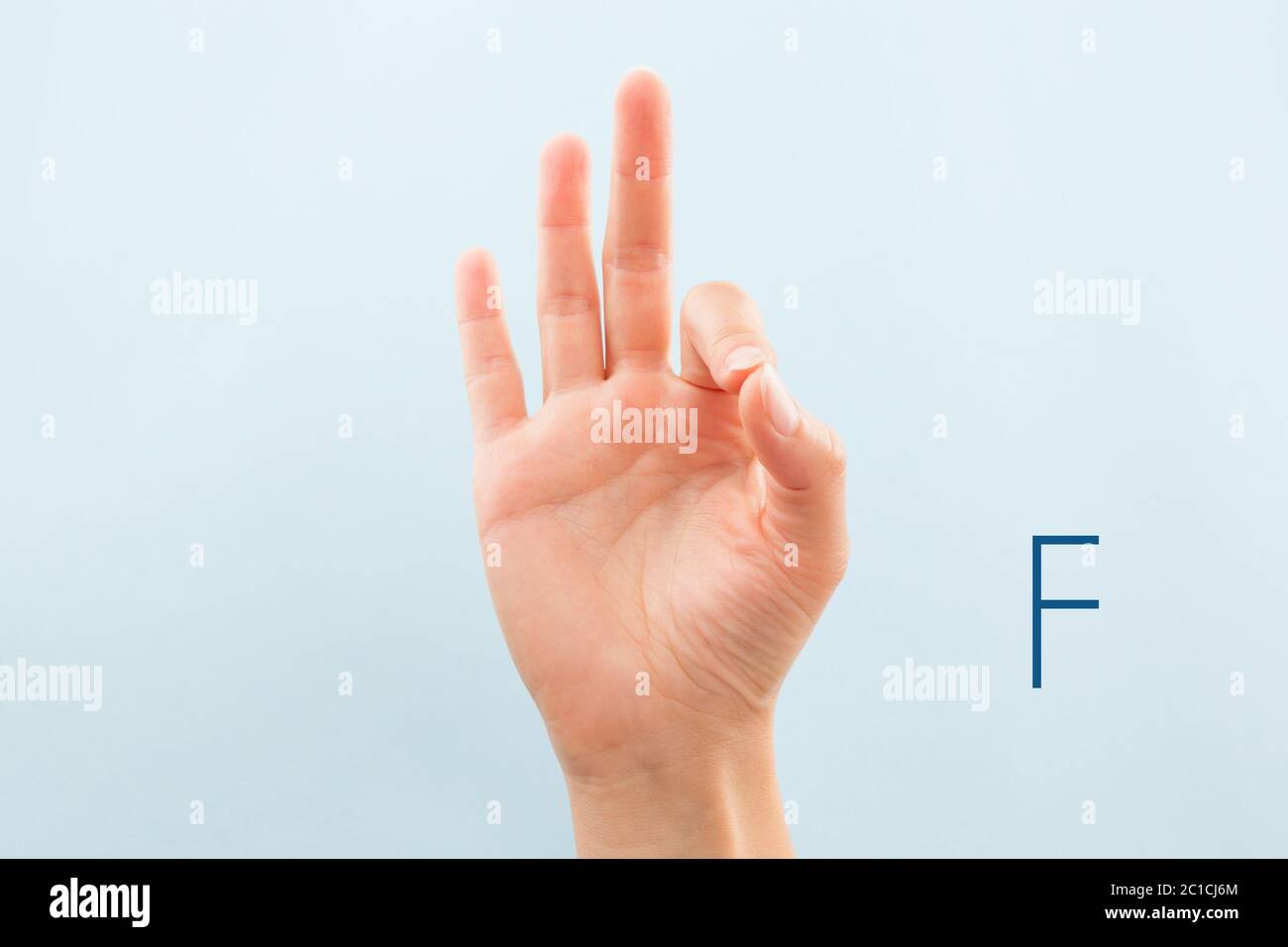 American sign language F Stock Photo - Alamy