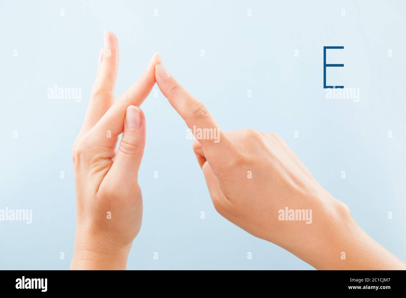 BSL Fingerspelling alphabet E Stock Photo - Alamy