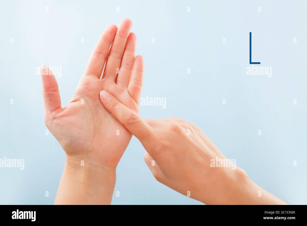 BSL Fingerspelling alphabet L Stock Photo - Alamy