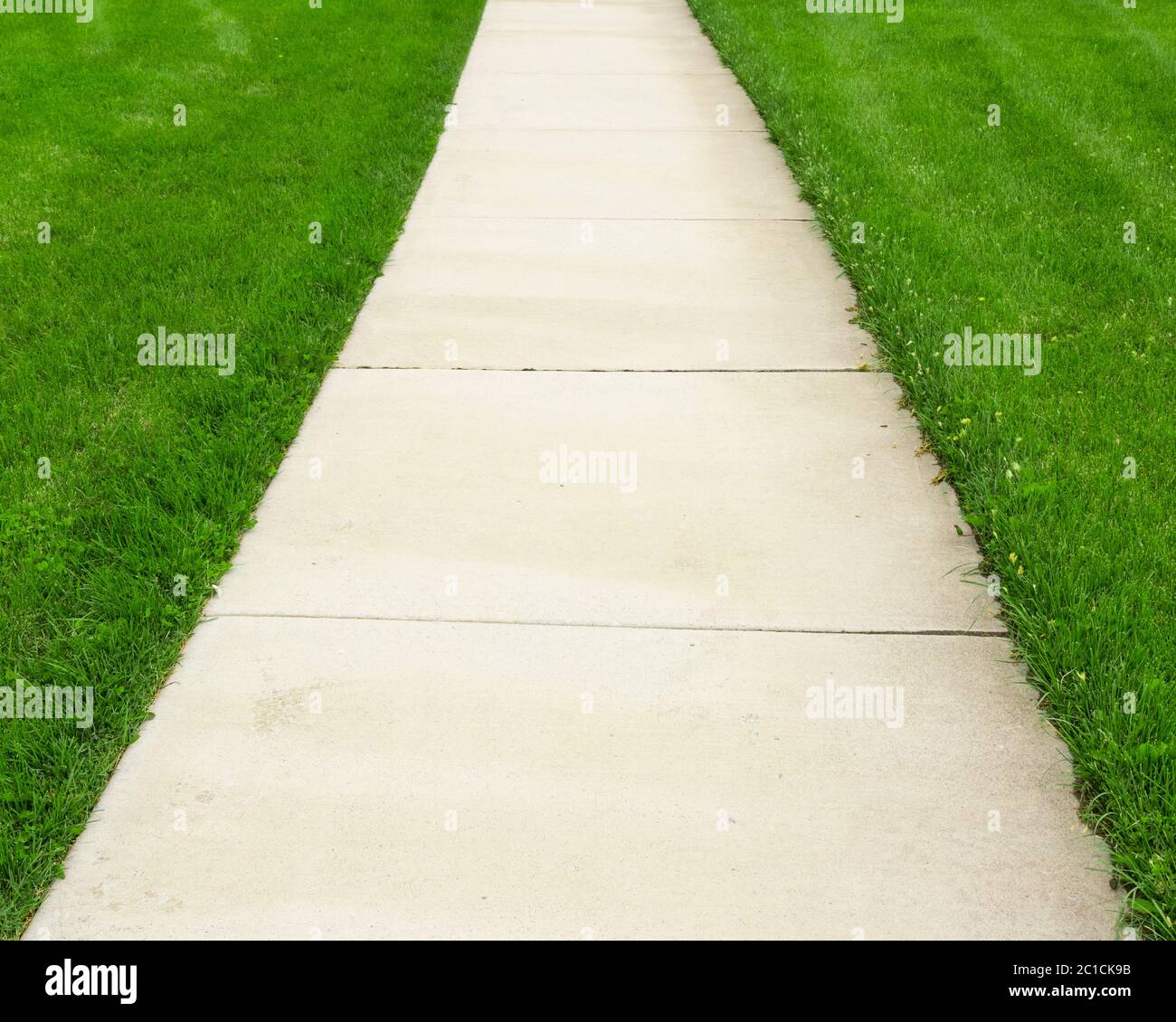 Concrete pathway through green lawn Stock Photo - Alamy