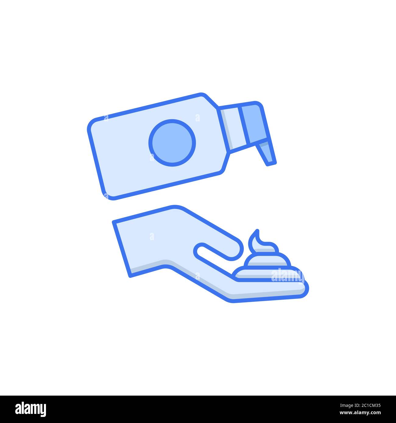 Hands applying lotion cream vector icon symbol isolated on white ...