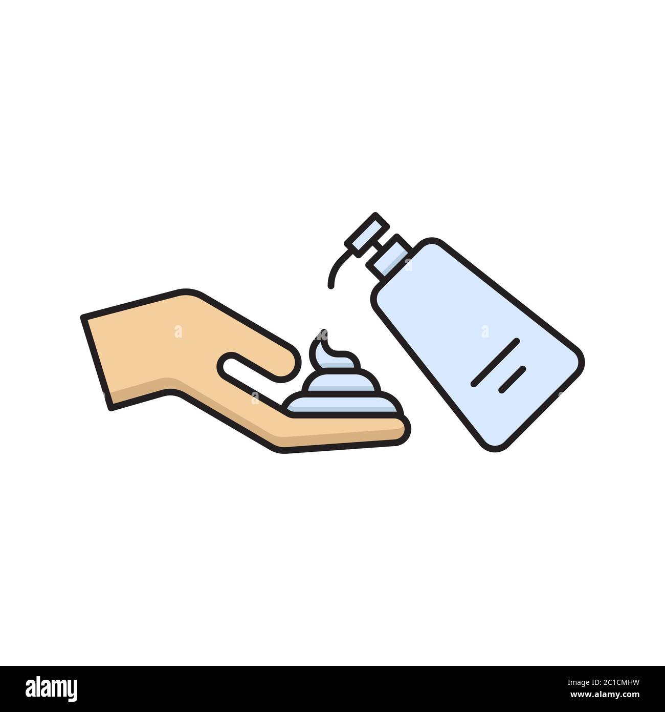 Hands applying lotion cream vector icon symbol isolated on white ...