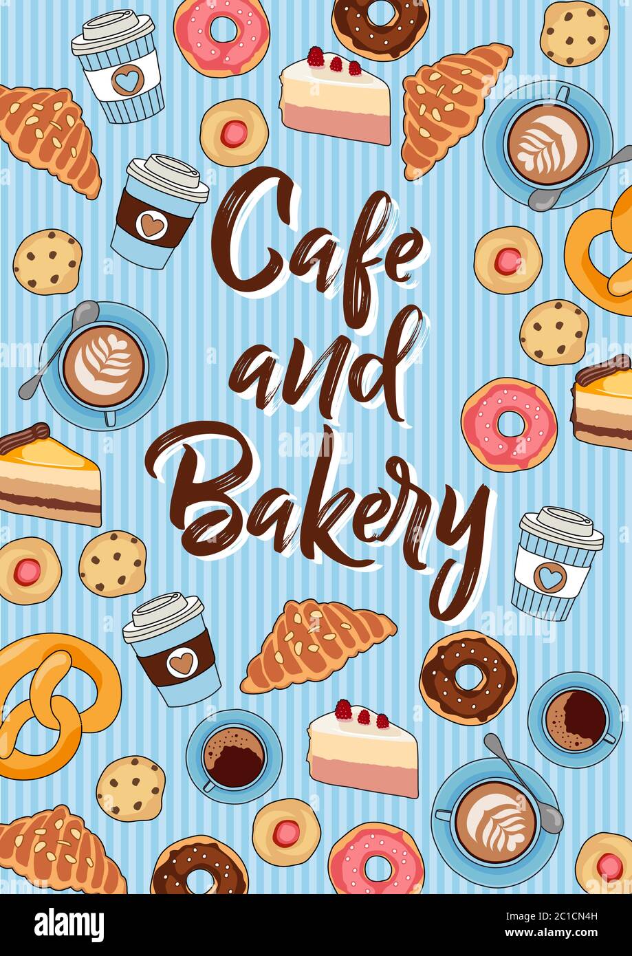 Cafe and bakery - vector illustration with hand drawn coffee cups ...