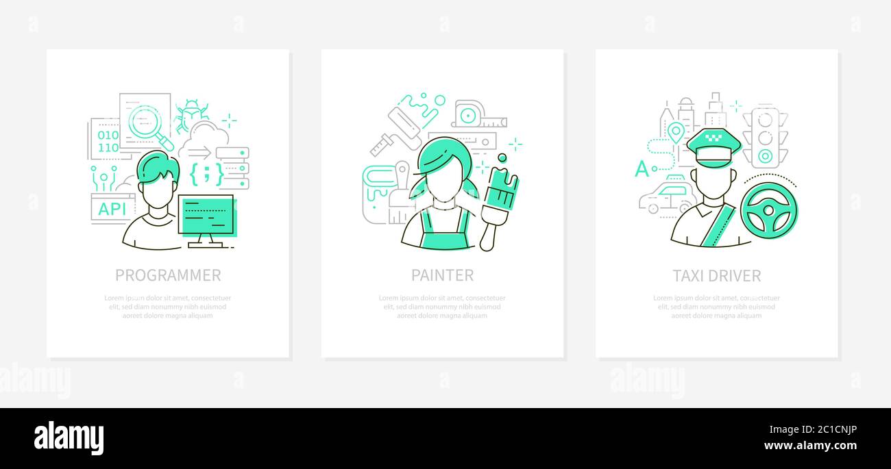 Different professions and services - line design style banners set ...