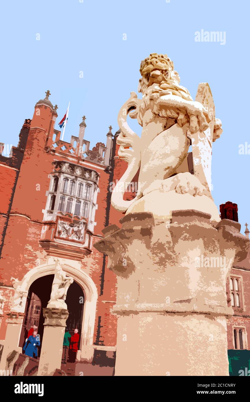Lion of England 'King's Beasts' statue, West Gate, Hampton Court Palace ...