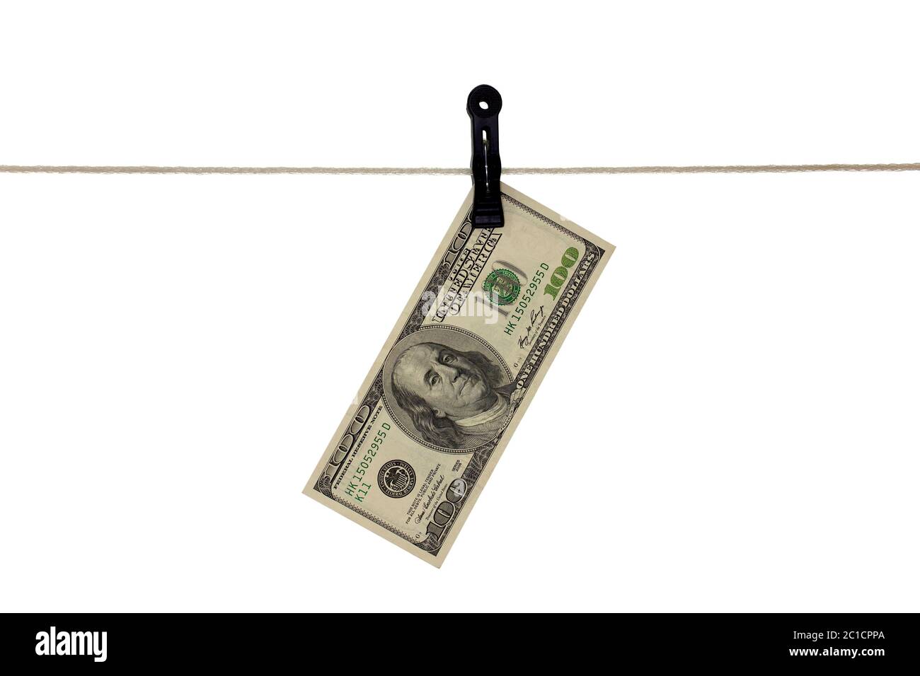 American 100 dollar bank note in a clothesline - Money laundering ...