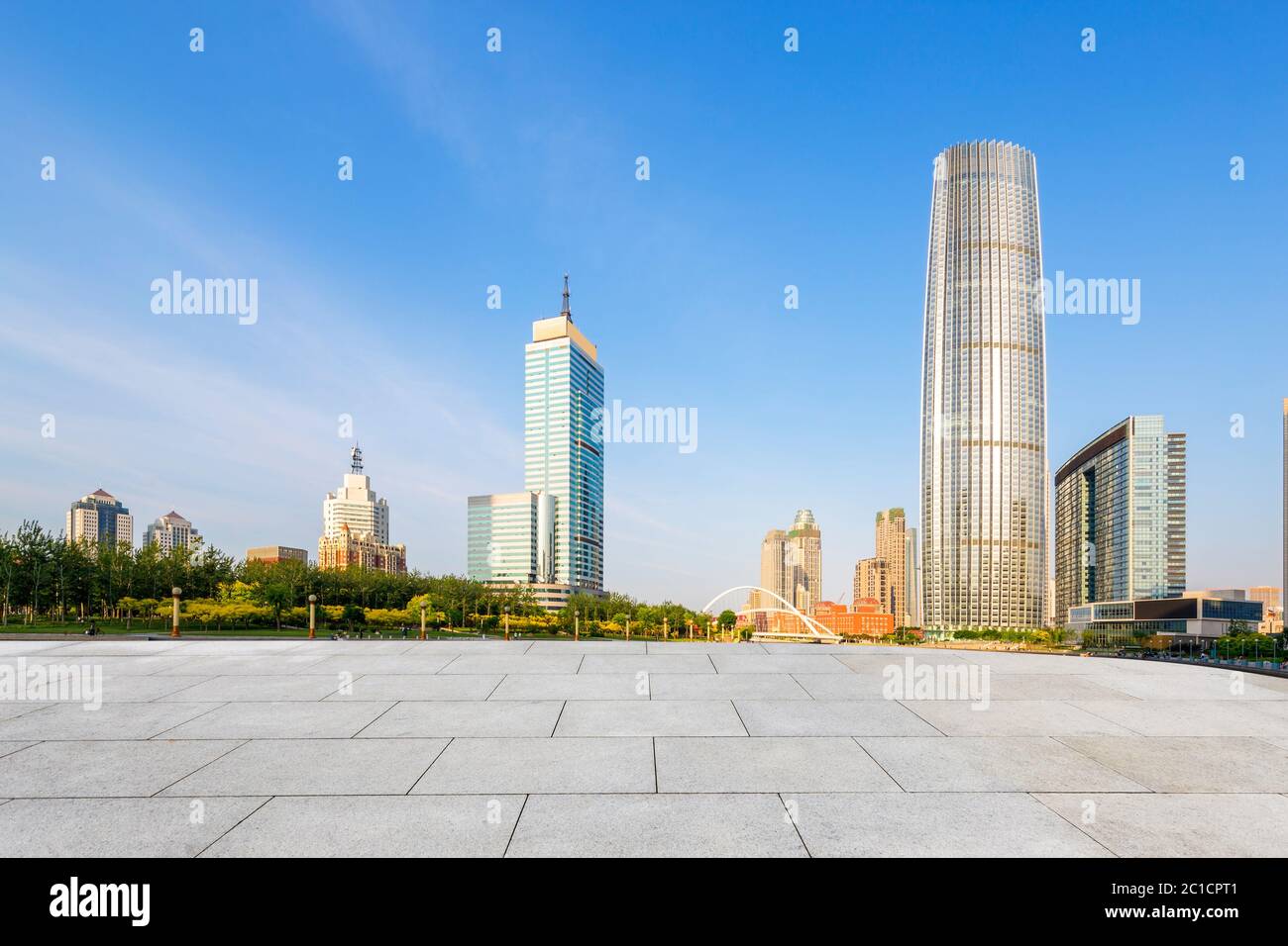 Panoramic skyline and buildings with empty street Stock Photo - Alamy