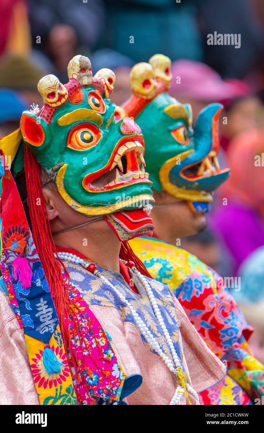 Monks wearing religious mask at a monastery in India Stock Photo - Alamy