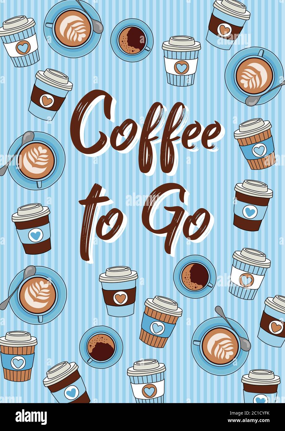 Coffee to go vector illustration with hand drawn coffee cups Stock ...