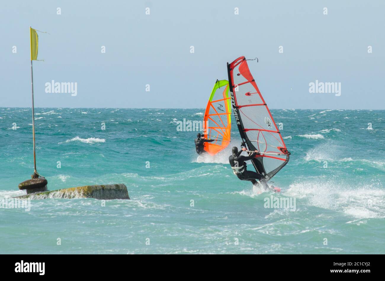 Anapa, Russia-June 15, 2020: Windsurfer rides in the Black sea Stock ...