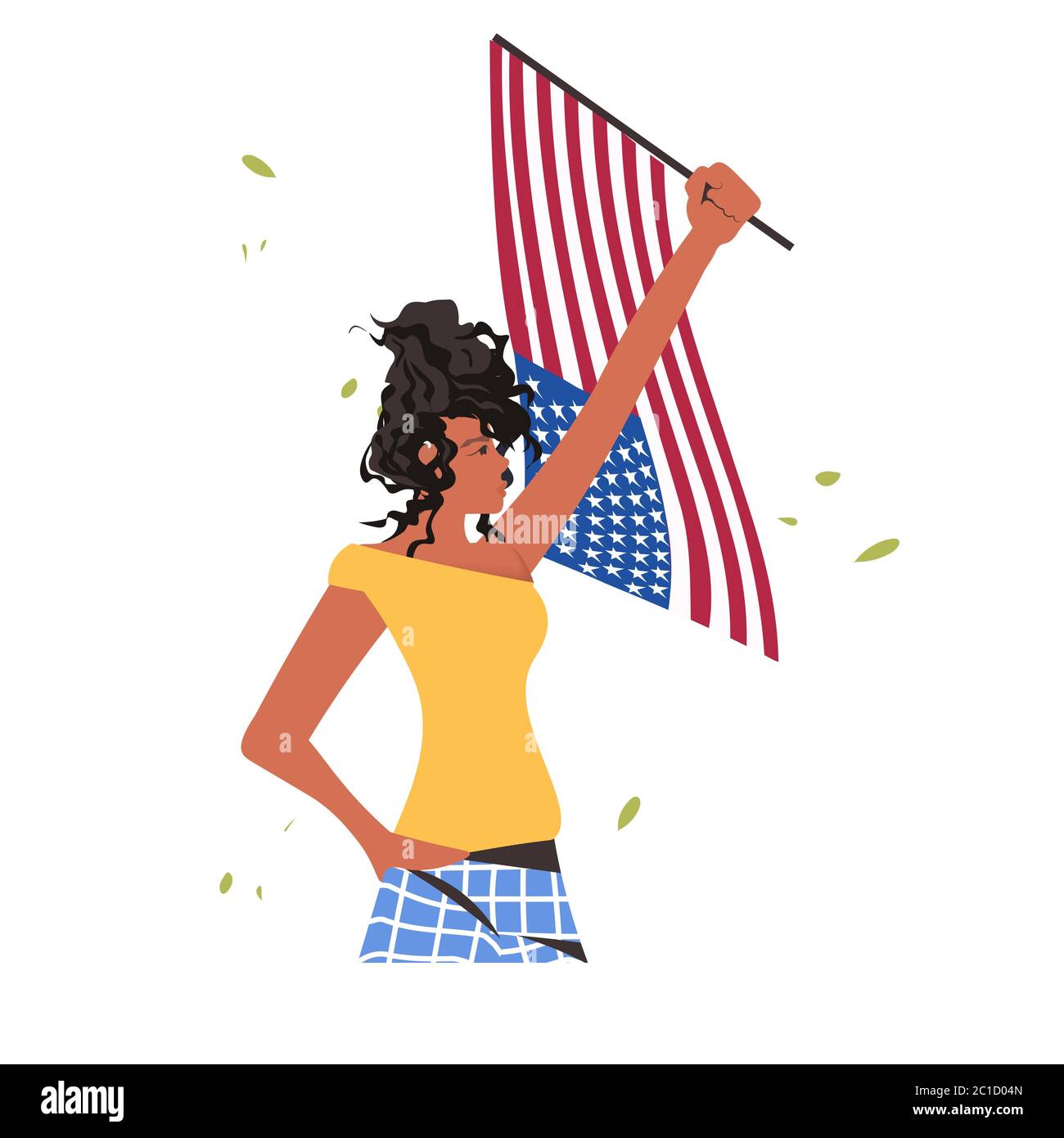 african american woman holding usa flag black lives matter campaign ...