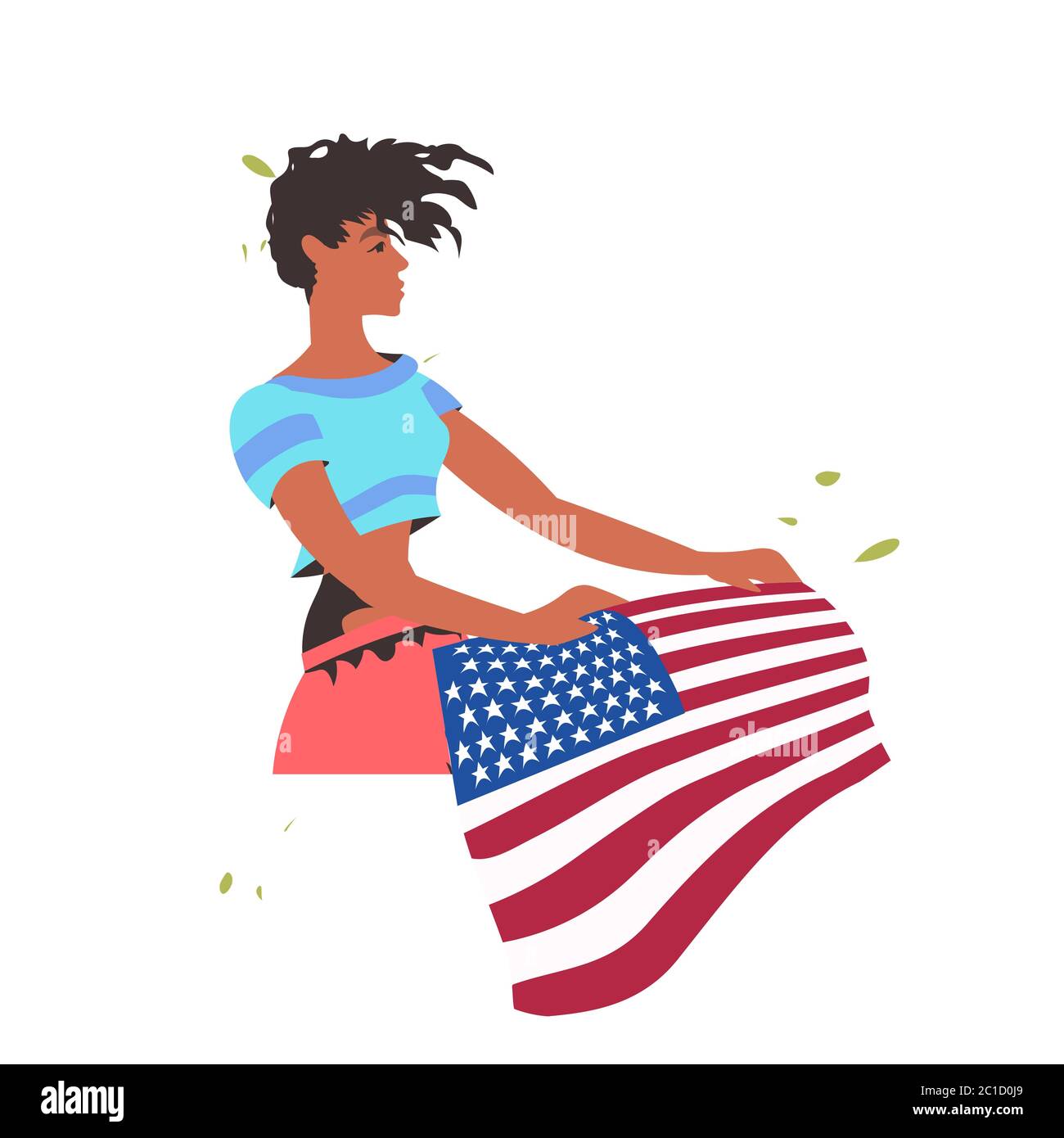 african american woman holding usa flag black lives matter campaign ...