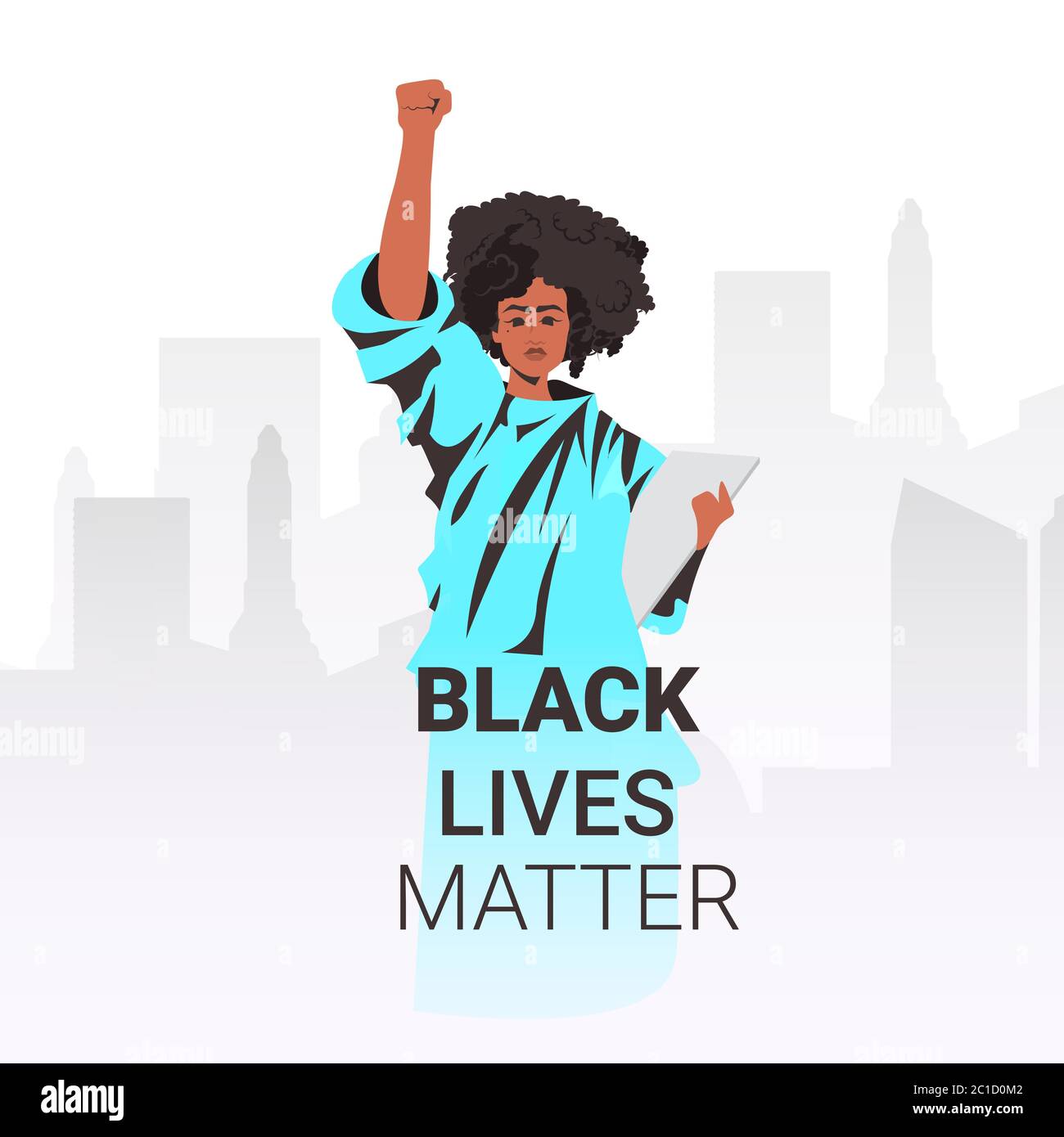 black lives matter african american woman holding raised up fist ...