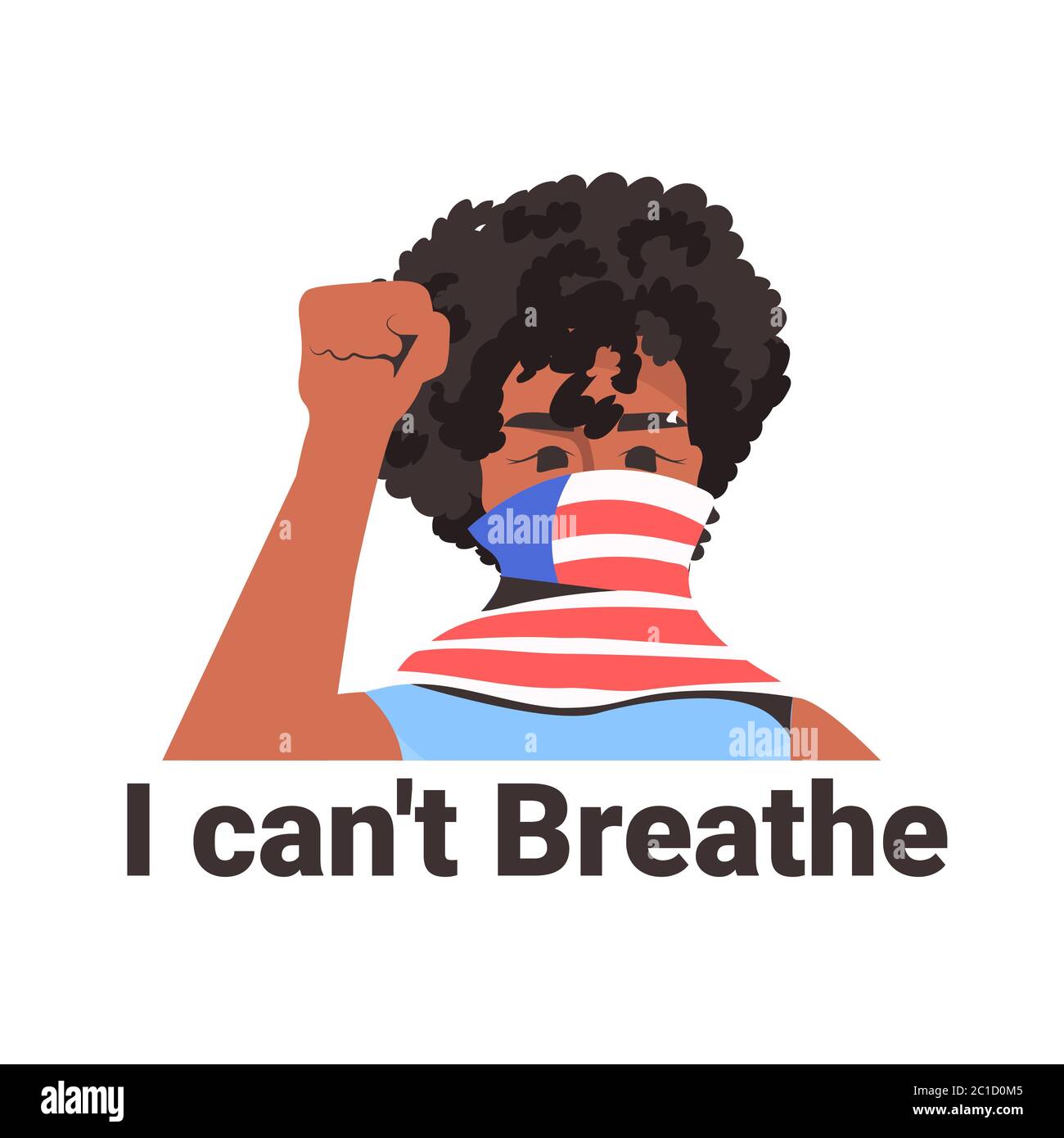 african american woman in scarf with raised up fist against racial ...