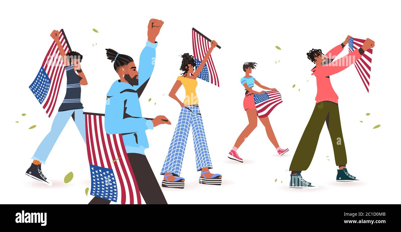 african american people holding usa flags and banners black lives ...