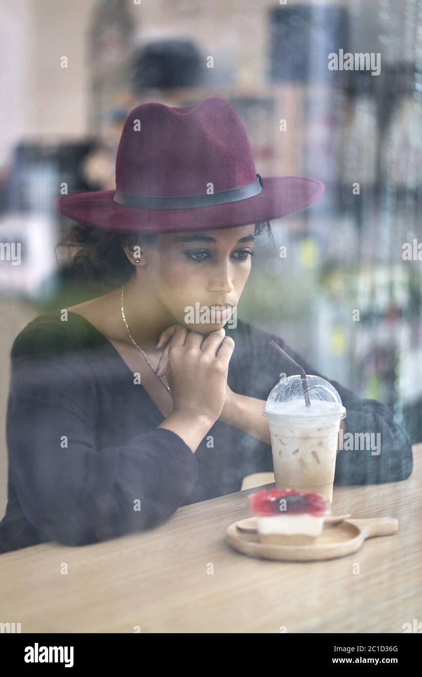 Beautiful girl in cafe Stock Photo - Alamy