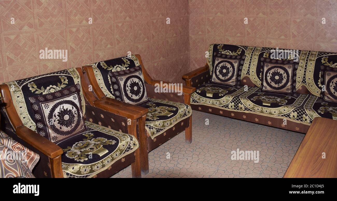 Interior View of an Indian Drawing Room or guest room with Sofa and ...