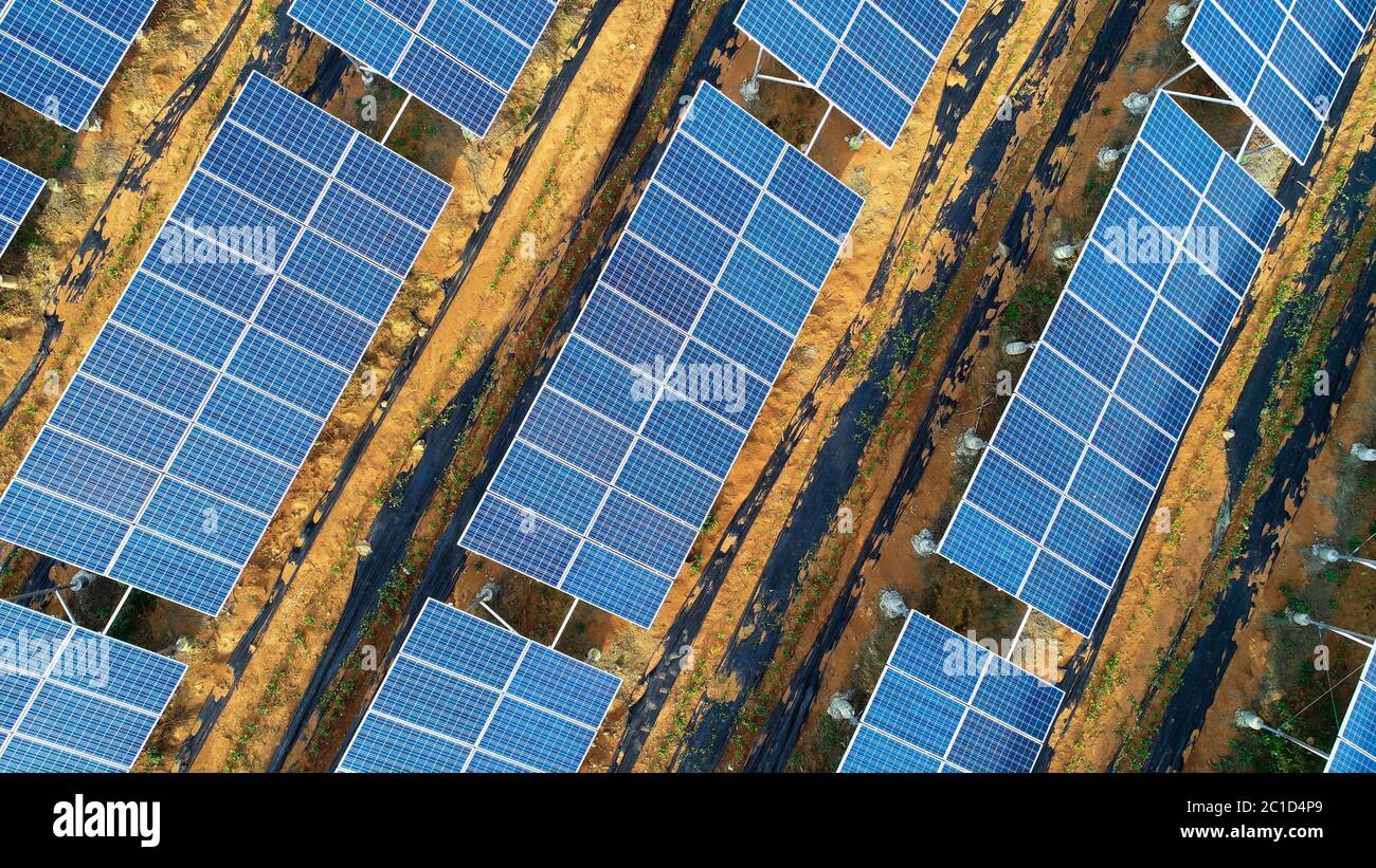 Solar farm, solar panels aerial view Stock Photo - Alamy