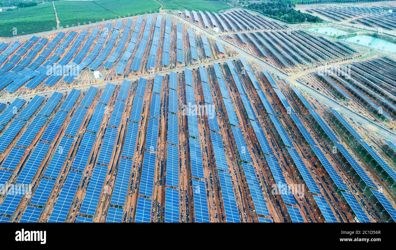Solar farm, solar panels aerial view Stock Photo - Alamy