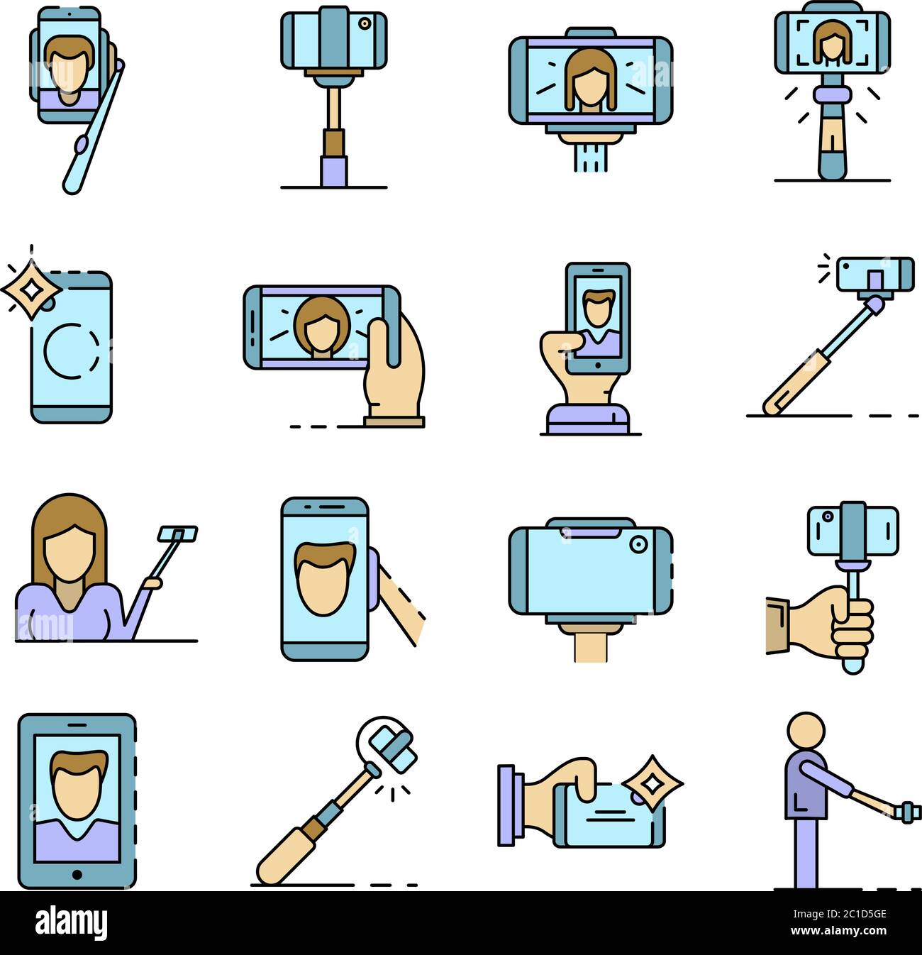 Selfie icon set line color vector Stock Vector Image & Art - Alamy