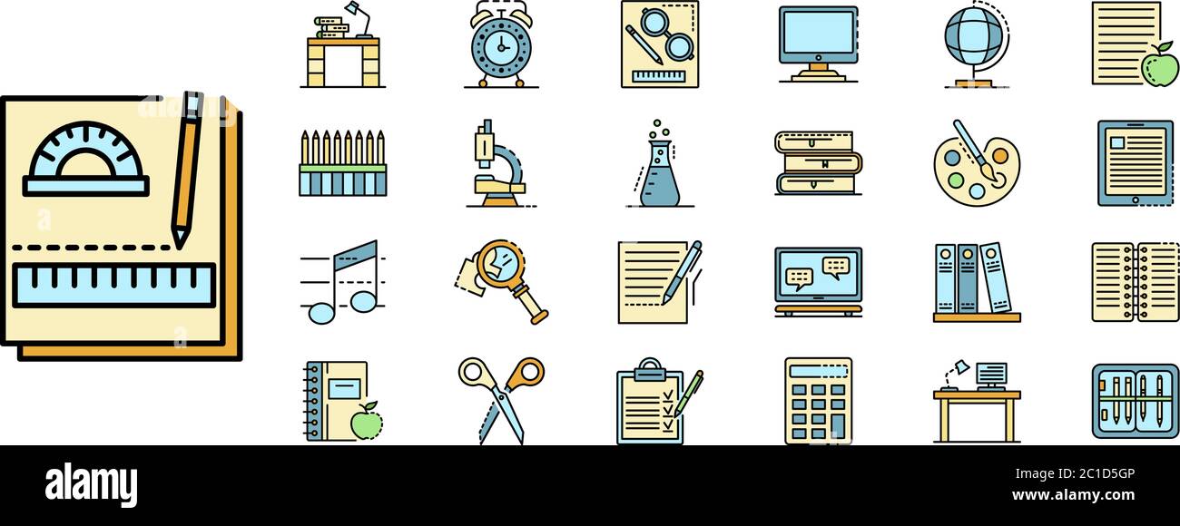 Homework icon set line color vector Stock Vector Image & Art - Alamy