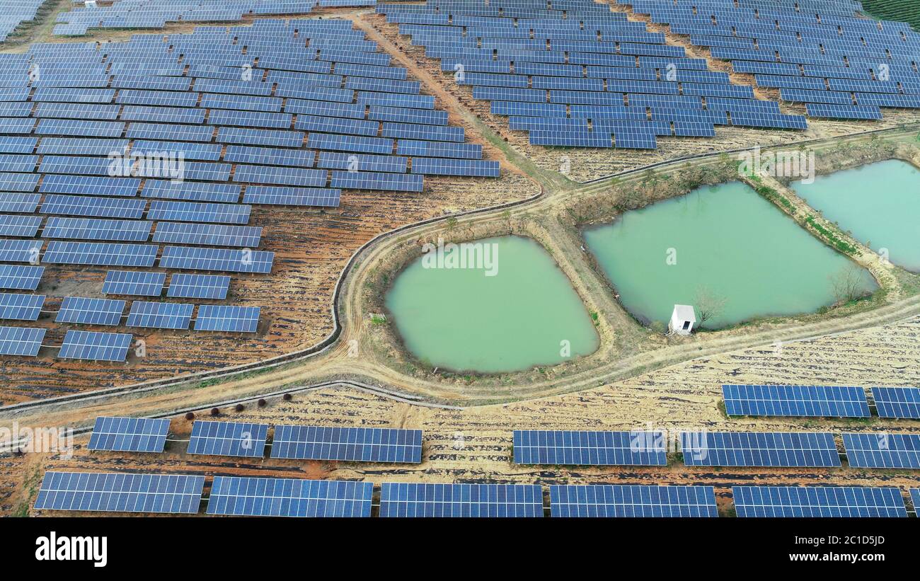 Solar farm, solar panels aerial view Stock Photo - Alamy