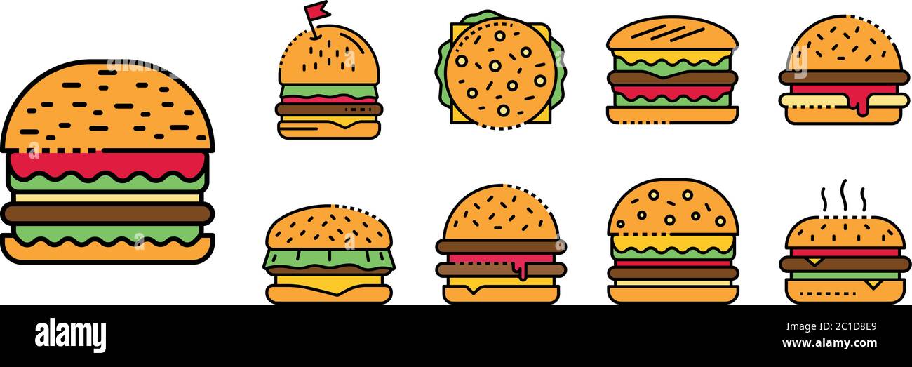 Burger icons set line color vector Stock Vector Image & Art - Alamy