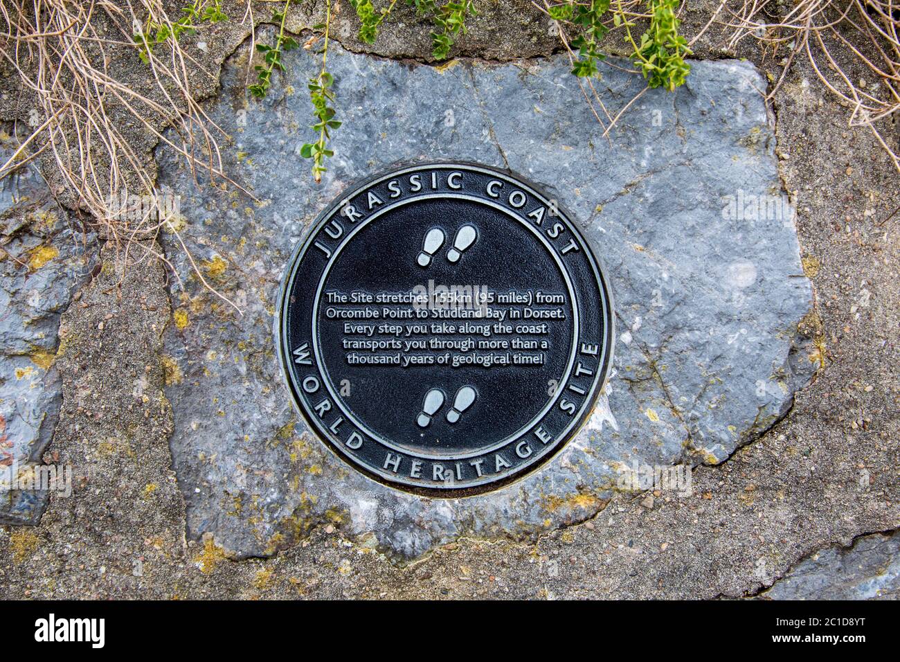 The Jurassic Coast World Heritage Site plaque at Orcombe Point in ...