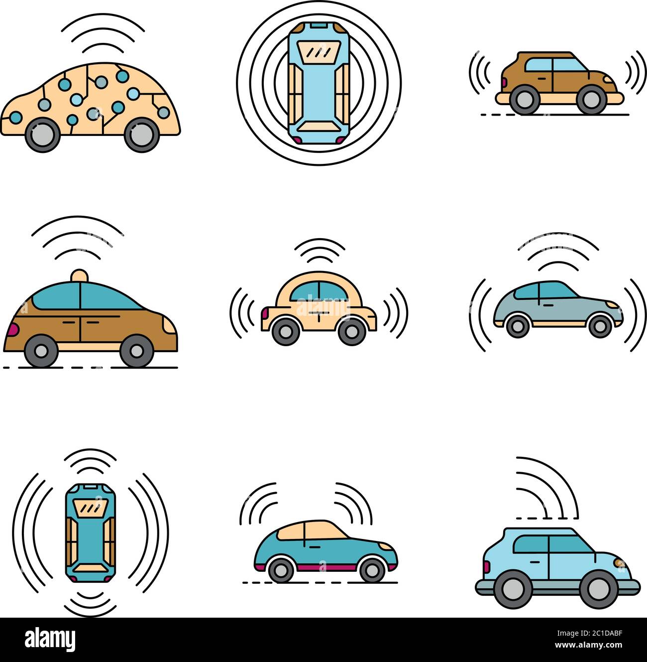 Self drive safety line icons hi-res stock photography and images - Alamy