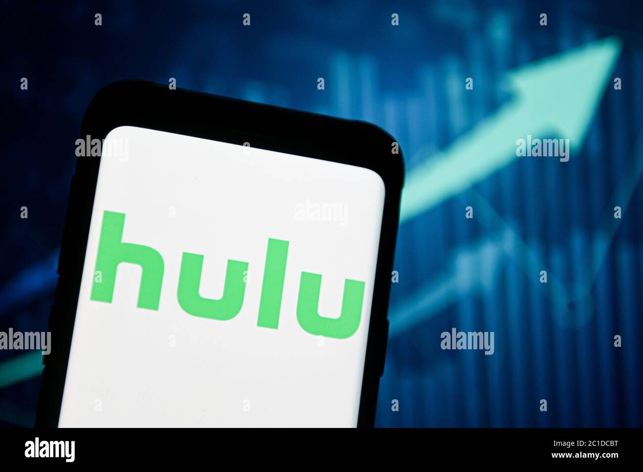 In this photo illustration a Hulu logo seen displayed on a smartphone ...