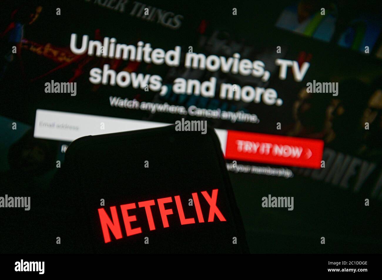 In this photo illustration a Netflix logo seen displayed on a ...