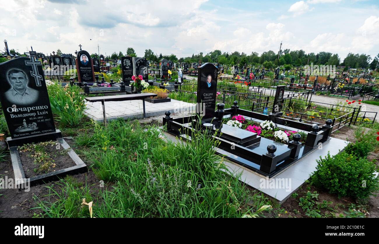 View of an Orthodox cemetery in Boryspil city.Ukrainian Orthodox ...