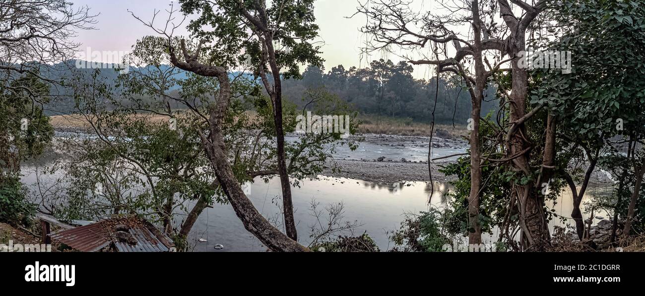 Panorama of Ramganga River in Jim Corbett National Park, India Stock ...