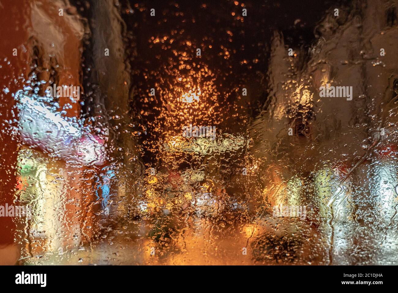 Rain - Winter Depression - View wet car window in the dark Stock Photo ...