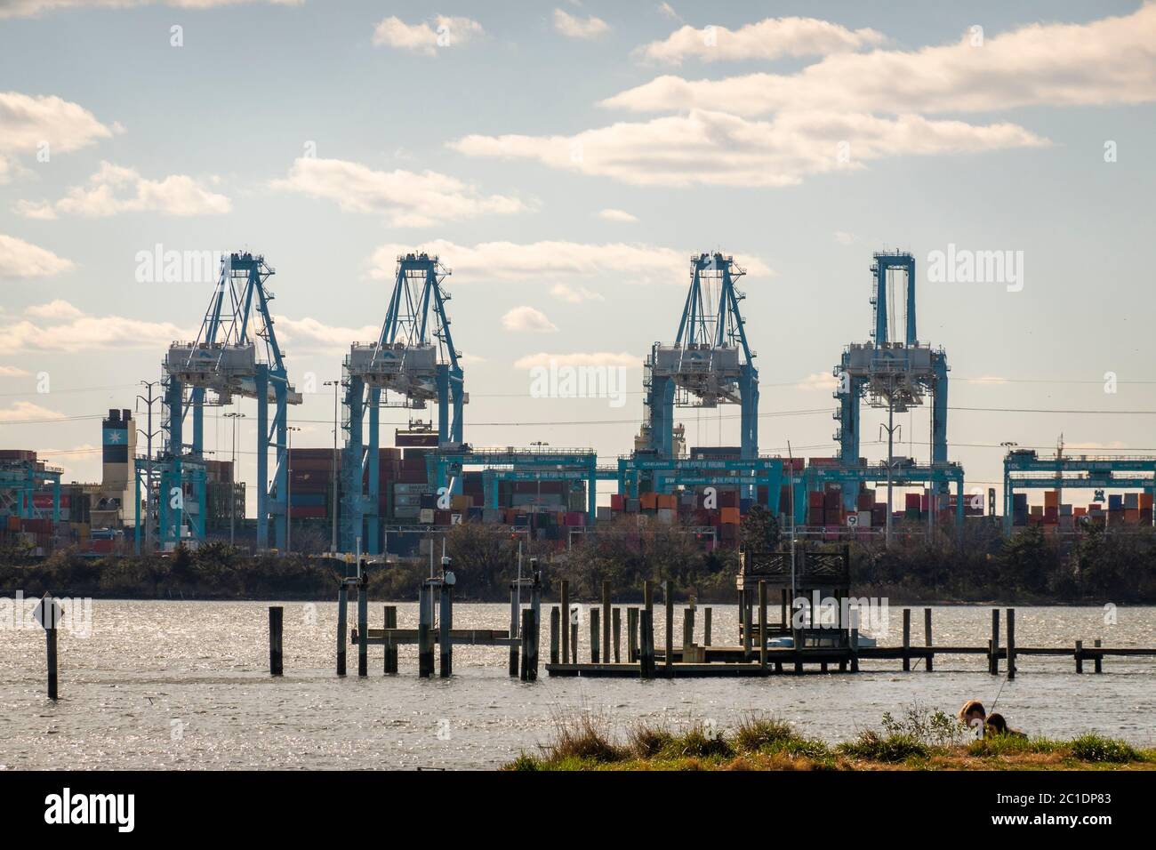 Shipping container cranes on the river in Norfolk Virginia Stock Photo ...