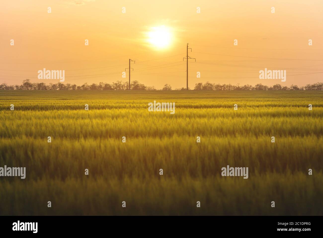 Power lines on farmland sunset hi-res stock photography and images - Alamy