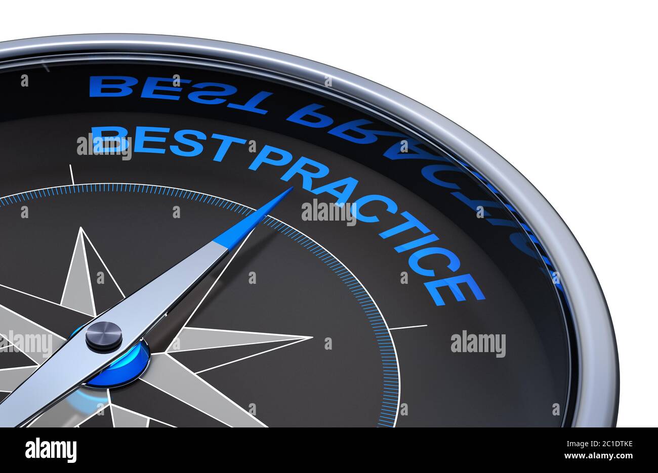3D rendering of an compass with the words best practice Stock Photo - Alamy