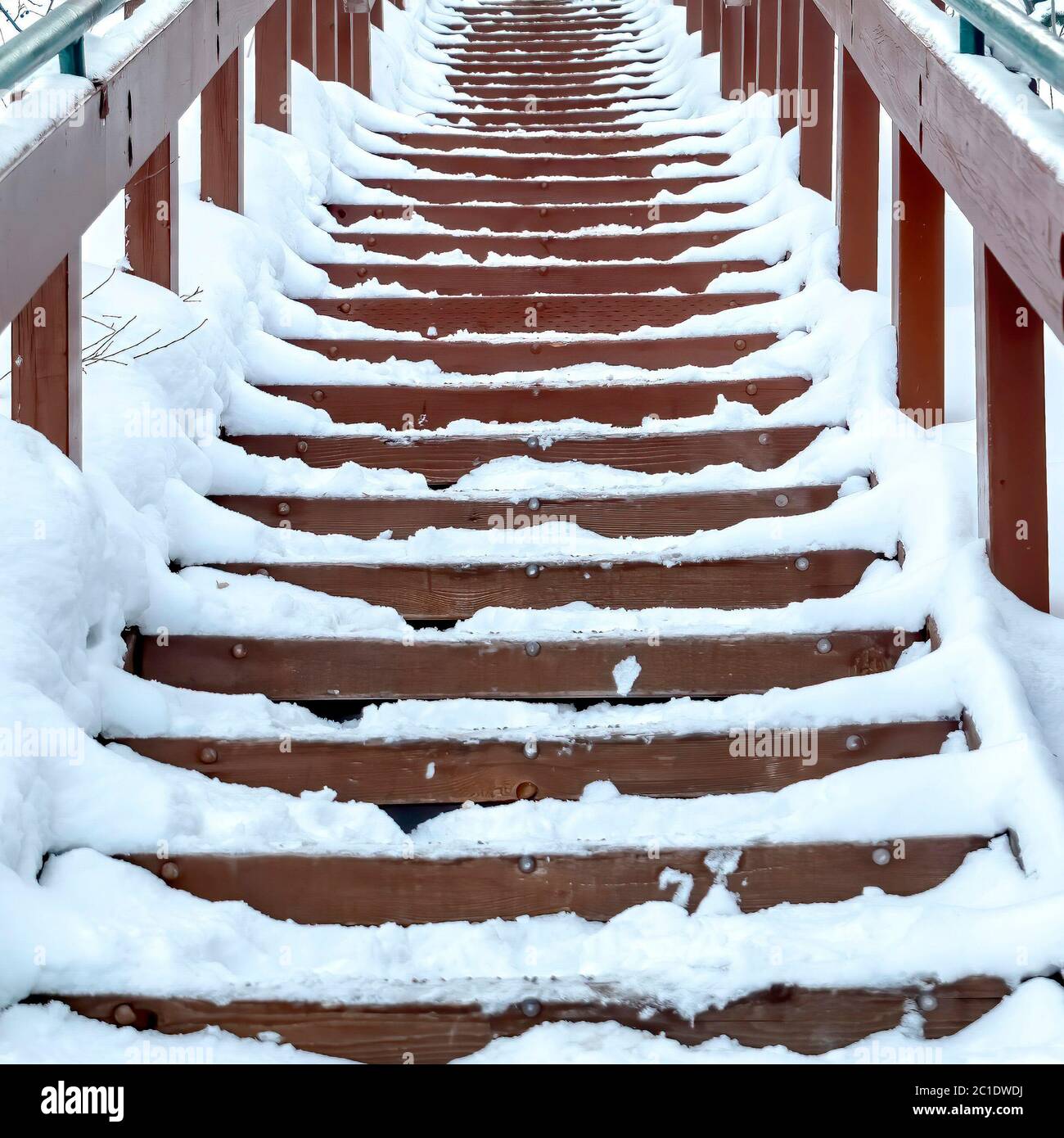 Square Stairway on a scenic nature and residential landscape with white ...
