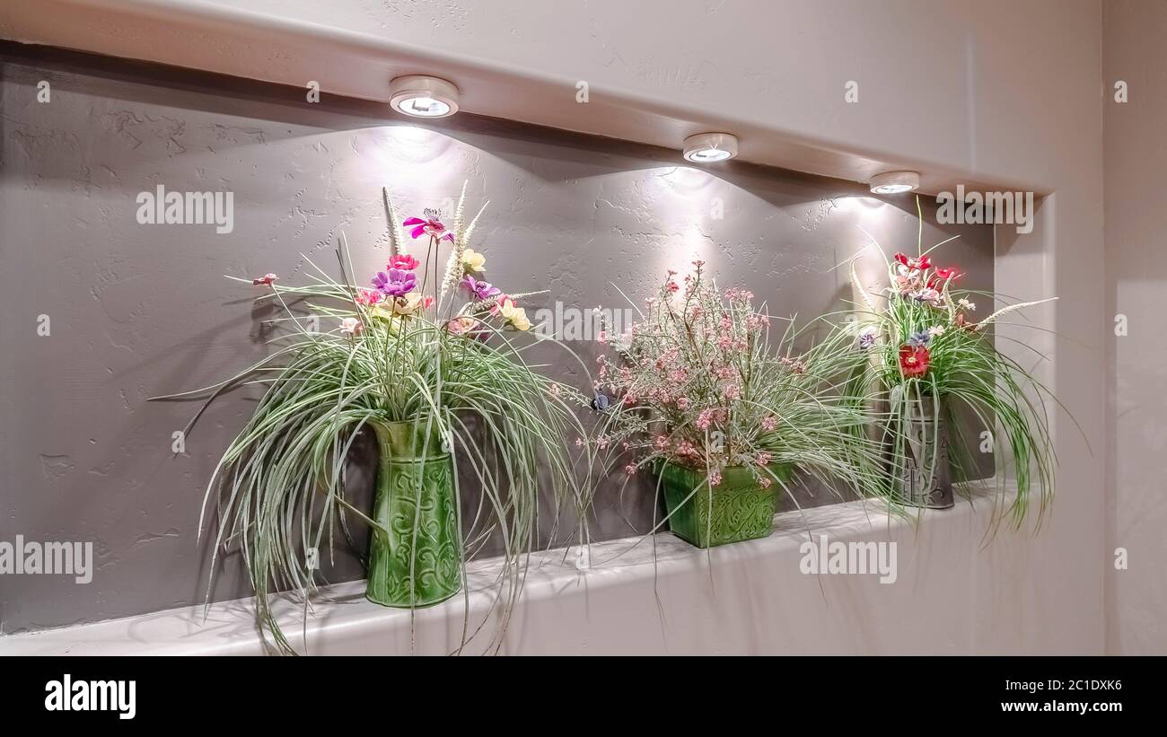 Panorama Flower arrangements in a recessed alcove interior Stock Photo ...