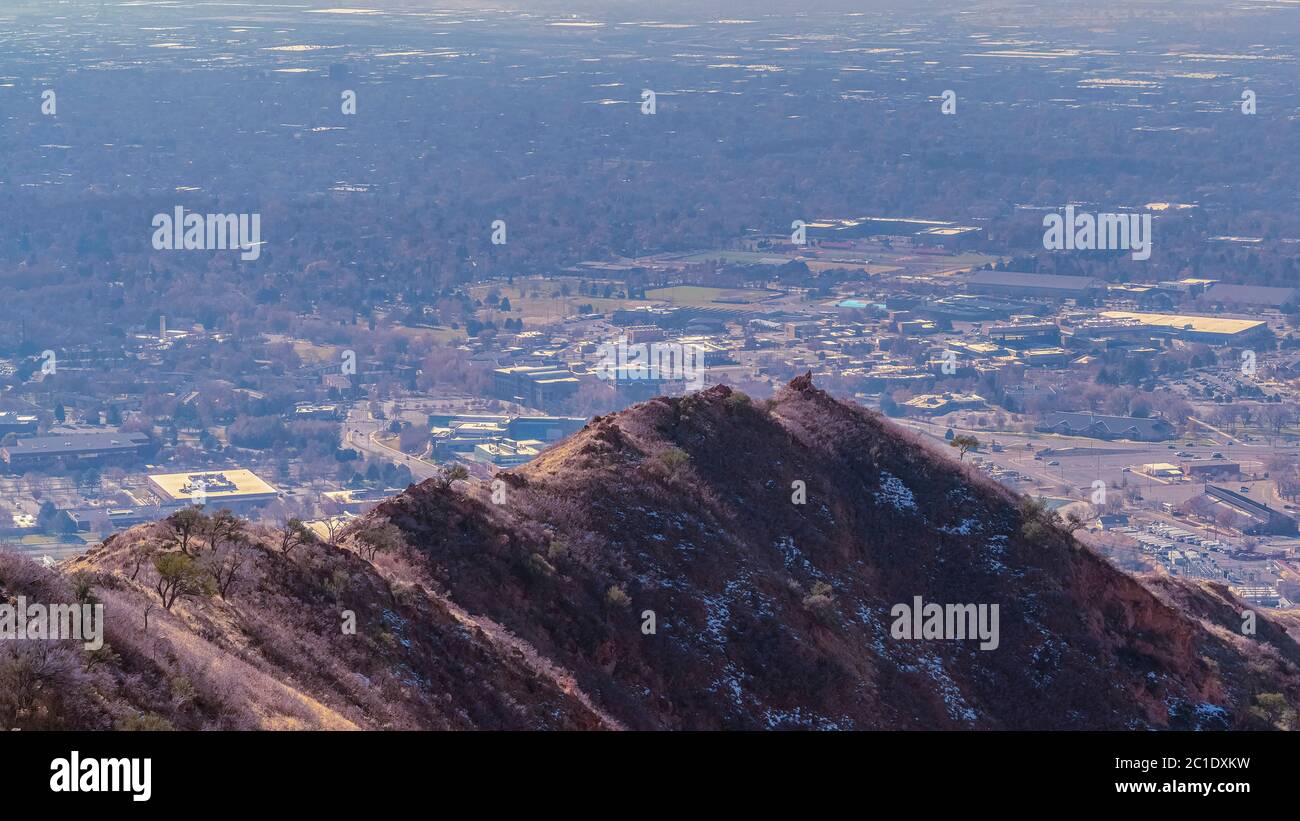 Panorama Mountain summit overlooking Salt Lake City, Utah Stock Photo ...